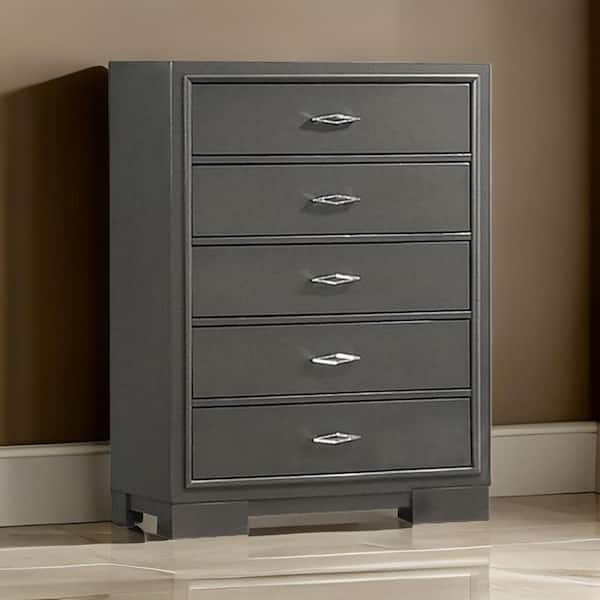 Benjara Dark Gray 5-Drawers 33.88 in. Chest of Drawers Dresser Without ...