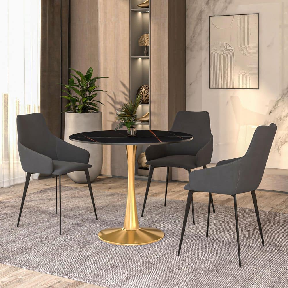 Leisuremod Bristol Dining Table 31.52 in. Black Round Sintered Stone ...
