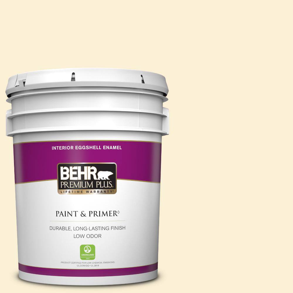BEHR PREMIUM PLUS 5 gal. #340A-1 Pineapple Fizz Eggshell Enamel Low ...