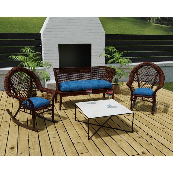 Jordan Manufacturing 44 in. L x 18 in. W x 4 in. T Harlow Lapis Outdoor Rectangular Wicker Cushion Set with 1 Bench and 2 Seat Cushions 9900PK1 6429D The Home Depot