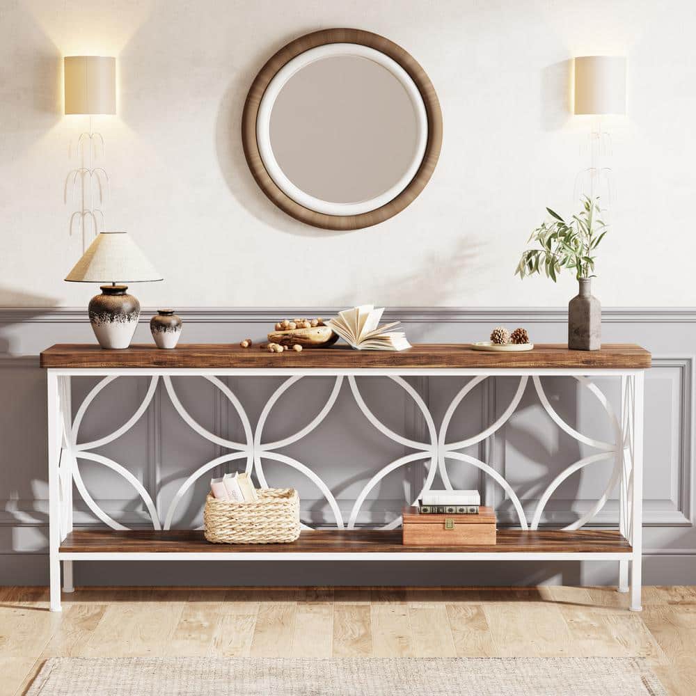 BYBLIGHT 70.9 in. Wood and White Rectangle MDF Console Table with ...
