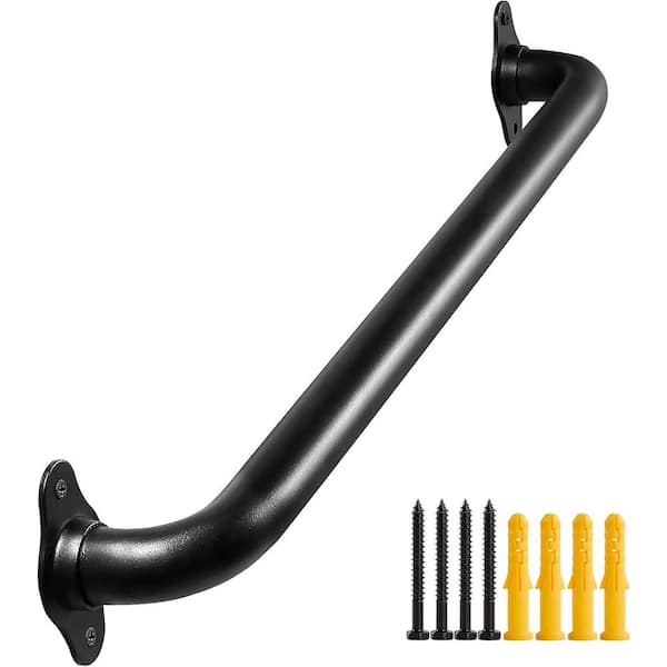 Afoxsos 24 in. Black Metal Stair Railing Indoor Wall Mount Handrail No ...