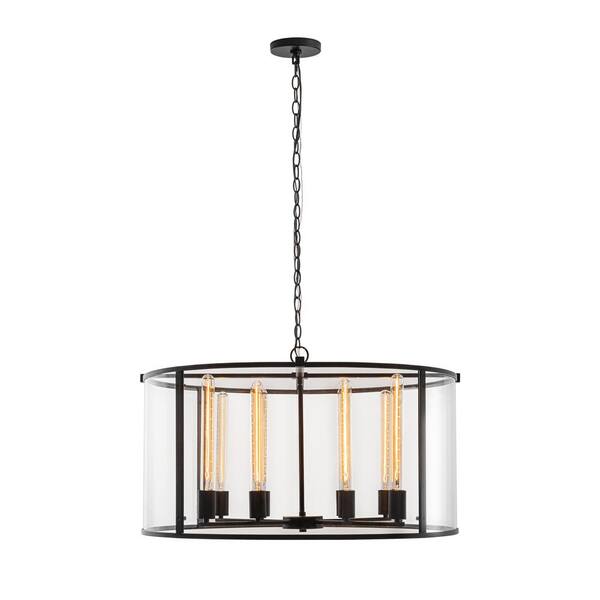 RRTYO Imma 8-Light Black Modern Industrial Oversized Glass Drum Pendant ...