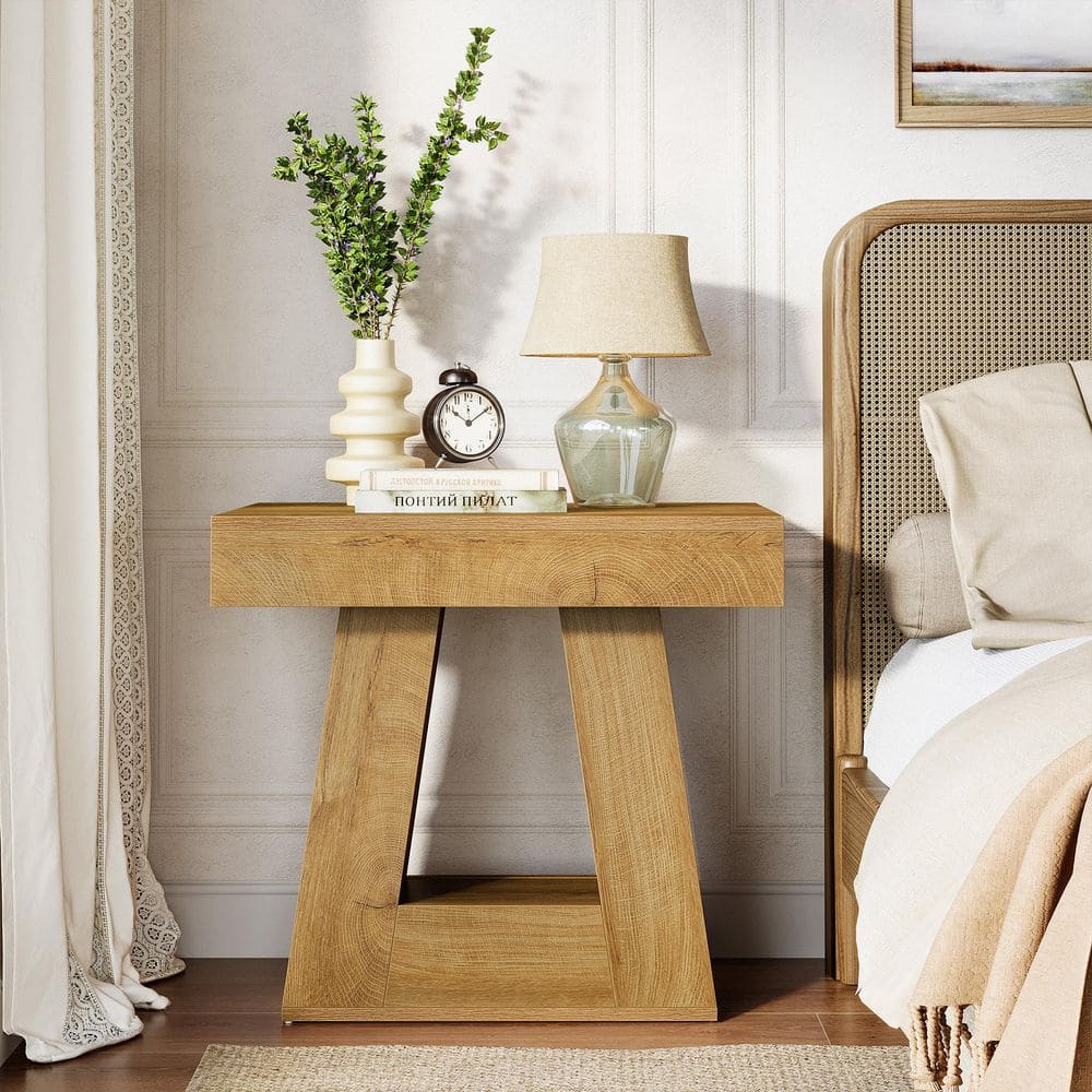 BYBLIGHT Fenley Brown 2-Tier 24 in. W Nightstand Bedside Table Night ...