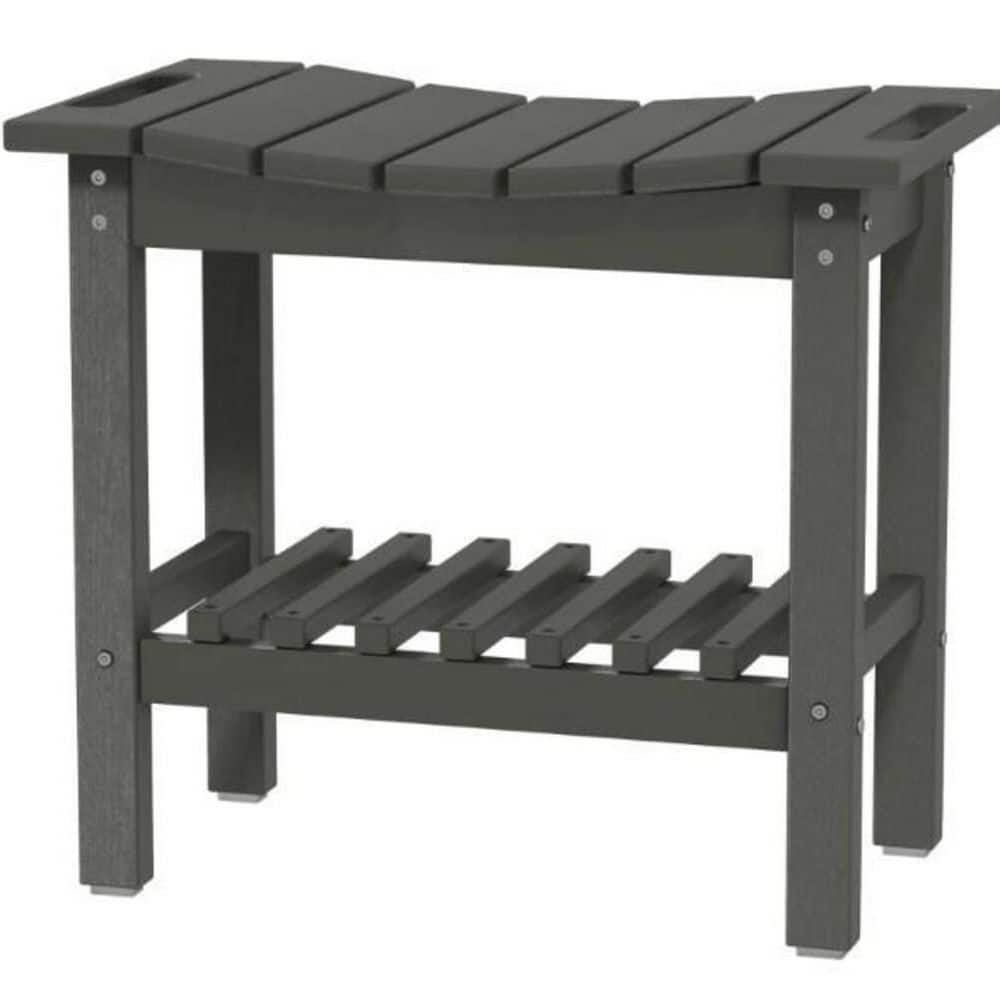 Outdoor Gray Side Table, with Handle, Storage Shelf, for Patio, Garden ...