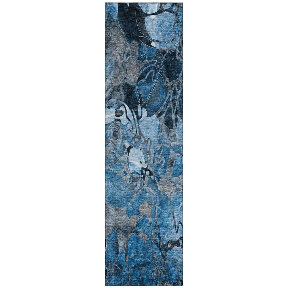 HomeRoots Blue, Gray 2 ft. x 8 ft. Woven Abstract Polyester Runner ...