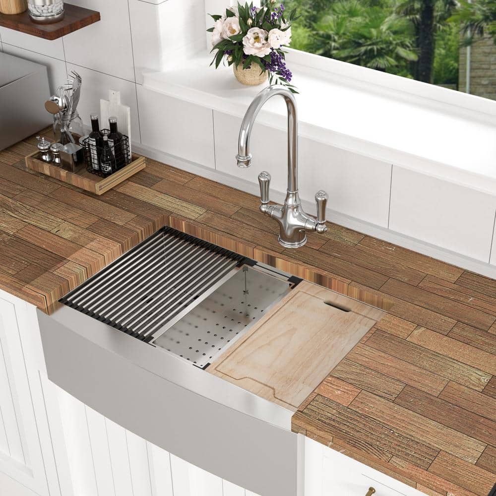 Staykiwi 30 in. Farmhouse/Apron-front Single Bowl 18 Gauge Brushed ...