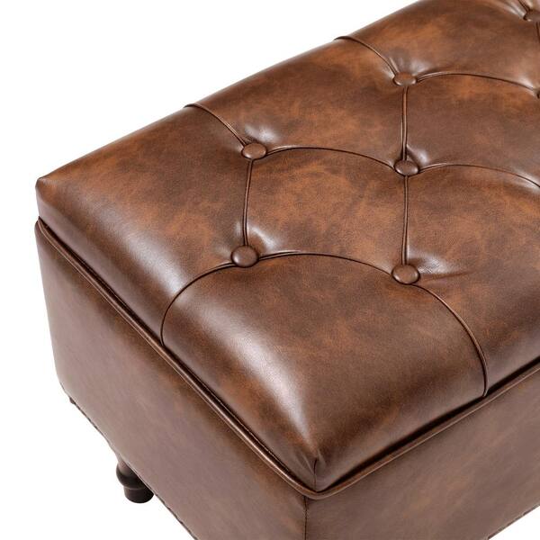Dark Brown Faux Leather Ottoman 50.8 in. x 17.1 in. x 18.7 in. Bench for Bedroom End of Bed