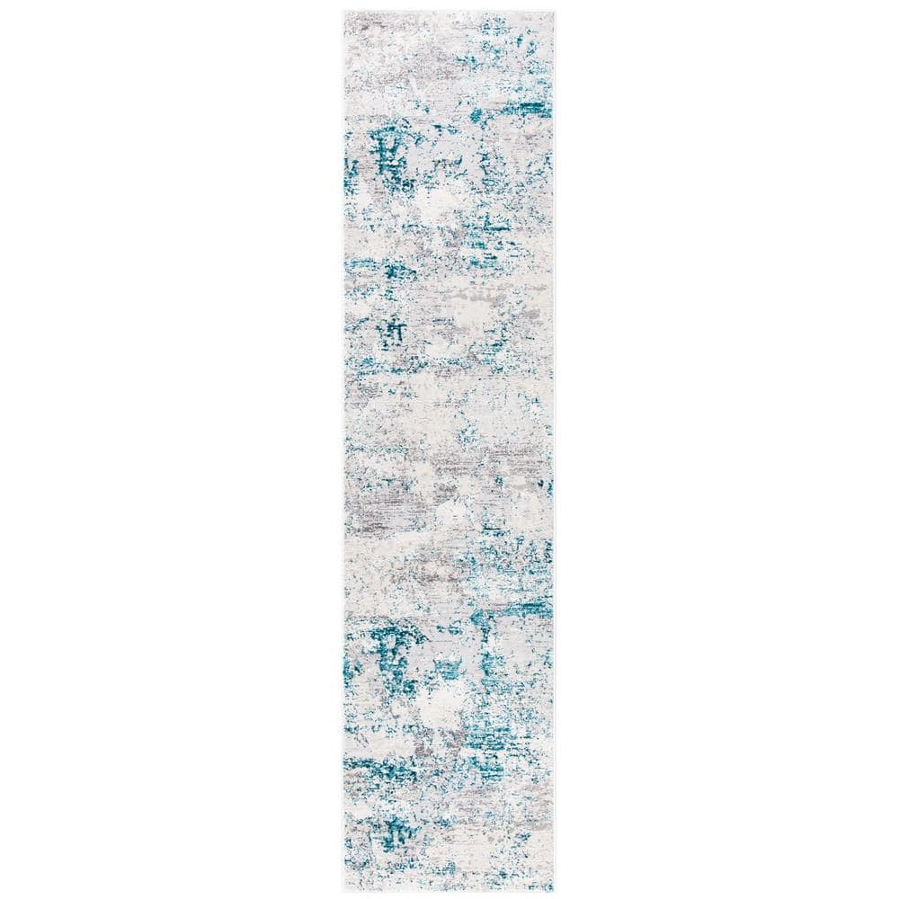 SAFAVIEH Amalfi Cream/Turquoise 2 ft. x 8 ft. Abstract Distressed ...