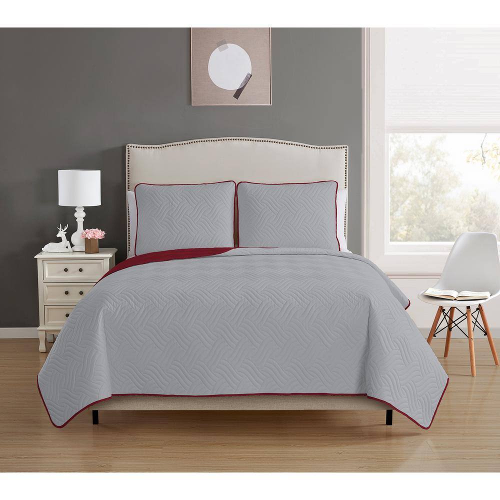 Morgan Home Allison Reversible 2-Piece Burgundy/Grey Twin Quilt Set ...