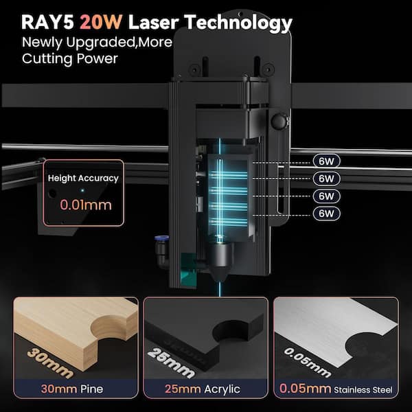 LONGER 20-Watt Laser Cutter Engraver CNC Machine 14.76 in. x 14.76 in ...