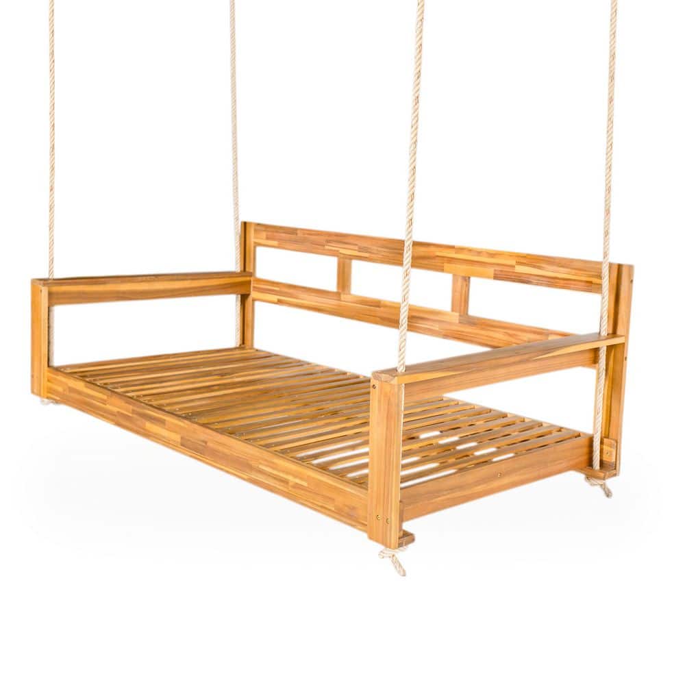 2-Person Natural Wood Porch Swing, Twin Size Swing Bench Chair with ...