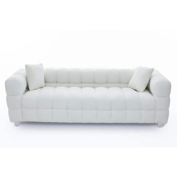 Z-joyee 80 in. Wide Square Arm Fabric Modern Rectangle Sofa in Beige ...