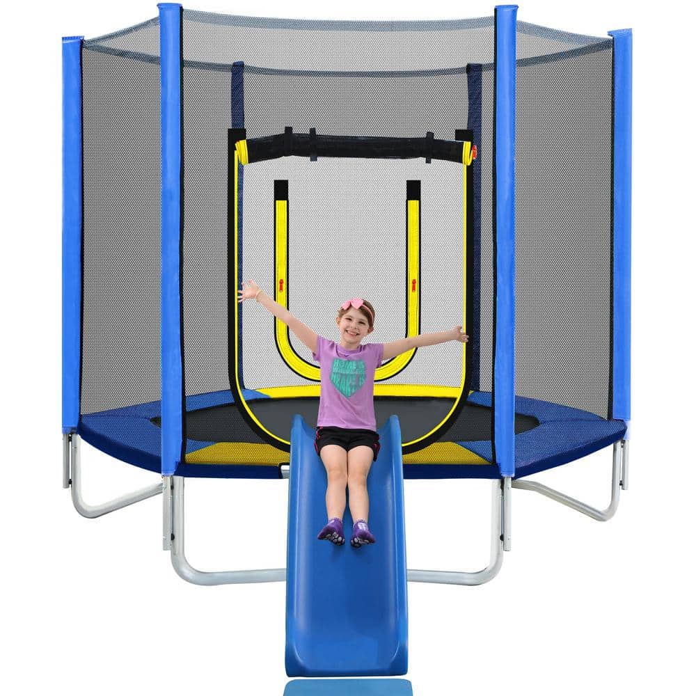 AFAIF 7 ft. Trampoline for Kids with Safety Enclosure Net, Slide and ...
