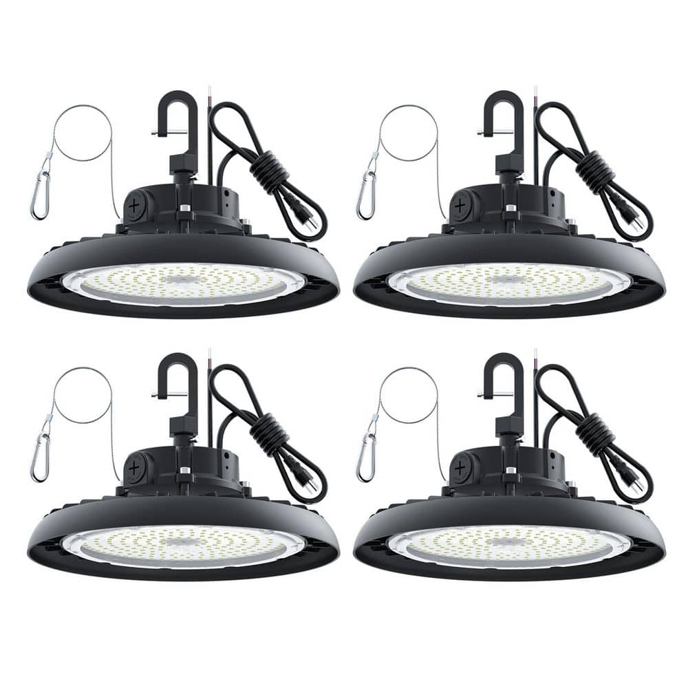 AIKVSXER 11.4 in. Black Integrated LED UFO High Bay Light 43200 Lumens 6000K Daylight (4-Pack ...