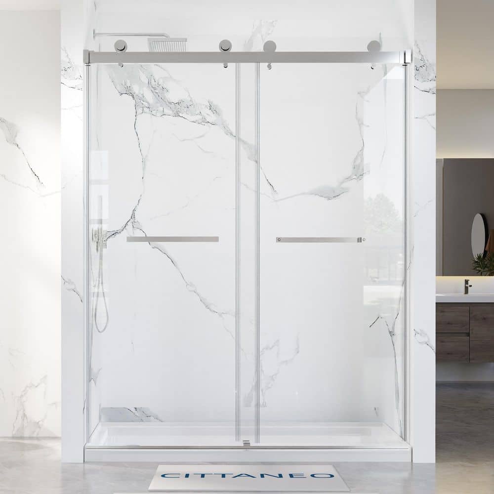 CITTANEO 66 in. -72 in. W x 76 in. H Double Sliding Frameless Shower ...