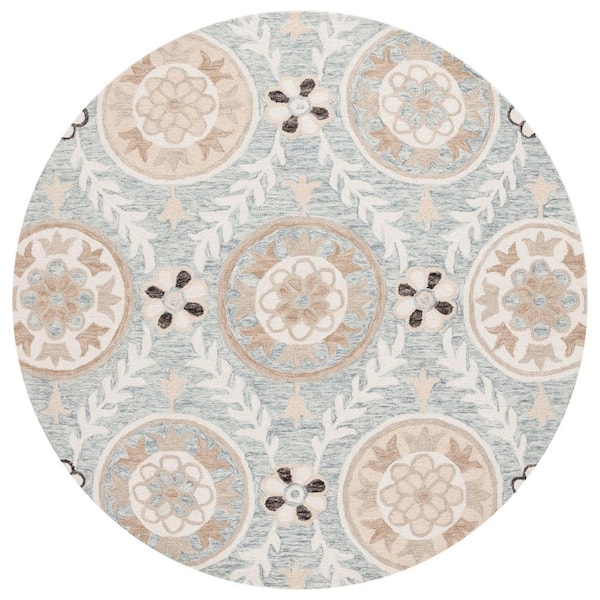 SAFAVIEH Jardin 6 ft. x 6 ft. Light Gray/Ivory Geometric Abstract Round ...