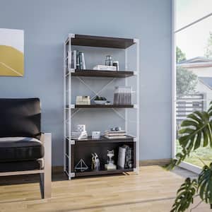 Leisuremod Brentwood Etagere 4 Shelves Modern Bookcase with White ...