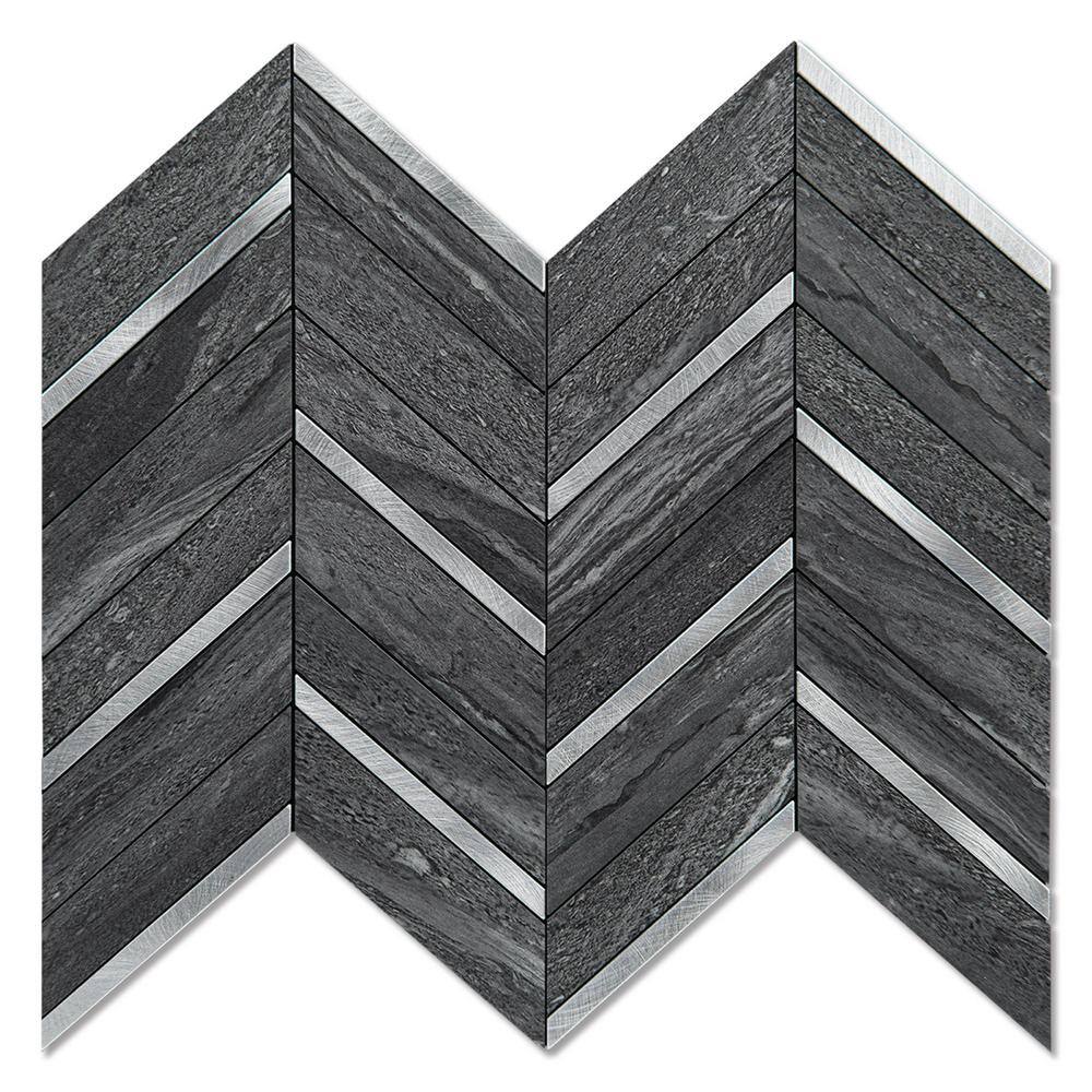 Art3d Herringbone Black Mixed Silver Metal 12.4 in. x 12.2 in. PVC Peel ...