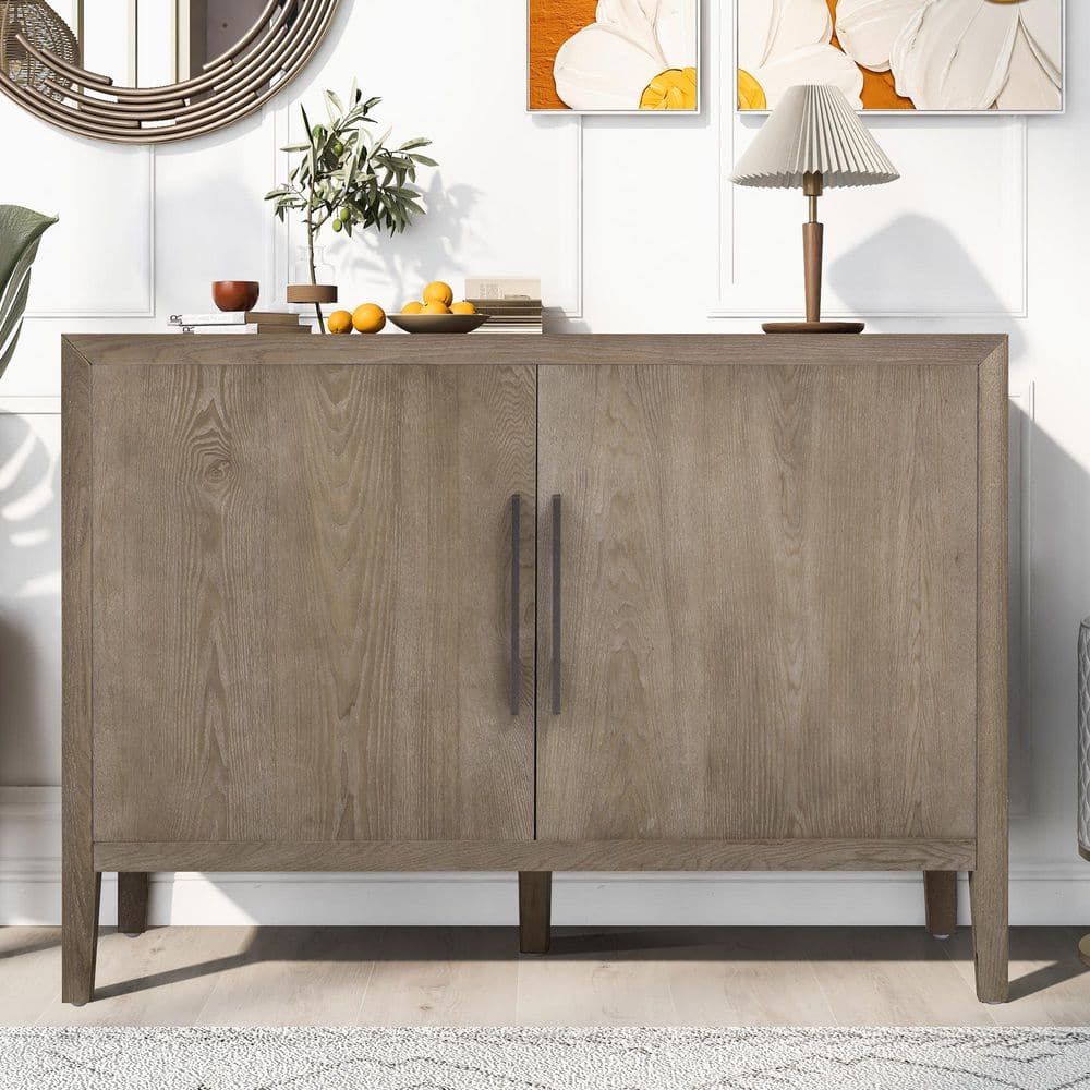 Polibi Light Brown 33.50 in. Wooden Storage Cabinet with 2 Metal ...