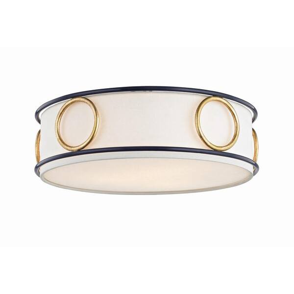 MITZI HUDSON VALLEY LIGHTING Jade 3-Light Gold Leaf/Navy Flush Mount H236503-GL/NVY - The Home Depot