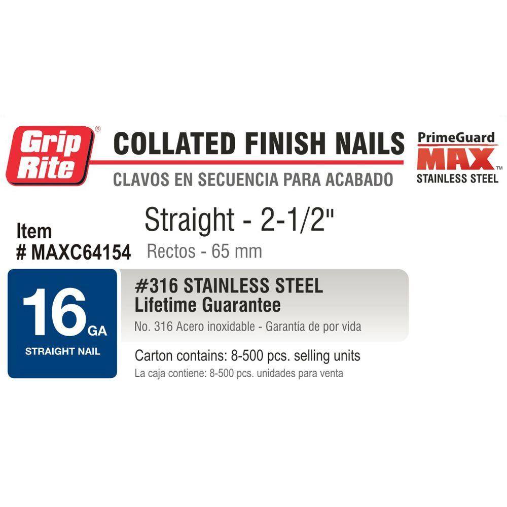 Grip-Rite 2-1/2 in. x 16-Gauge 316 stainless-Steel Nails 500 per Box ...