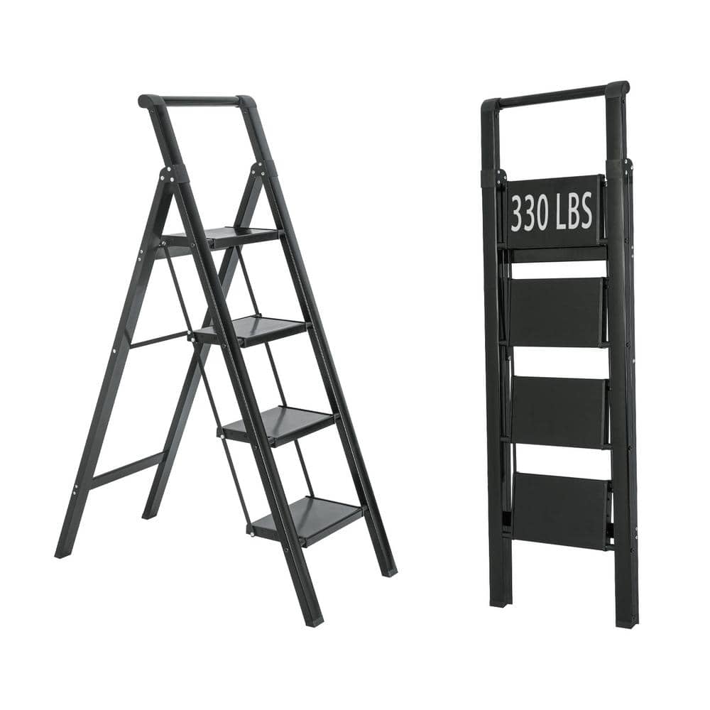maocao hoom Black Iron, Foldable Non-Slip 4-Step ladder 4.2 ft. Reach ...