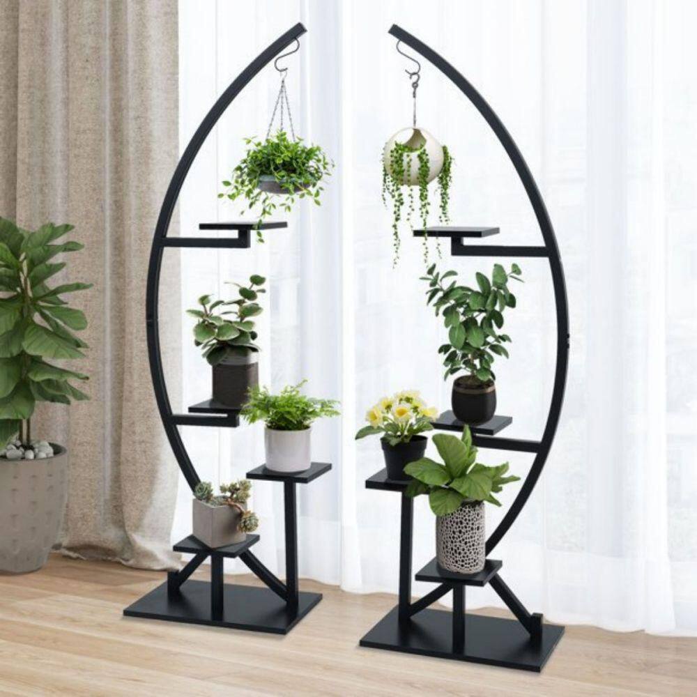 Plant Stands for Indoors Outdoor Black with 2-Hooks 8-Shelves Wood ...