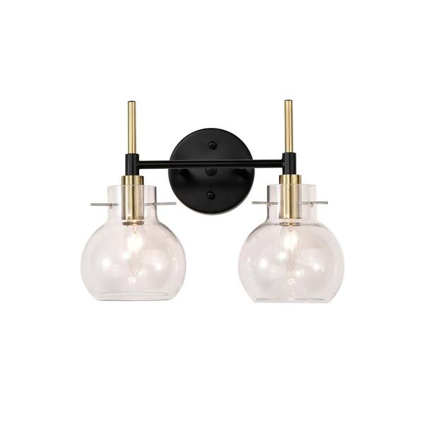 WAREHOUSE OF TIFFANY Layla 14 in. 2-Light Indoor Matte Black and Brass ...