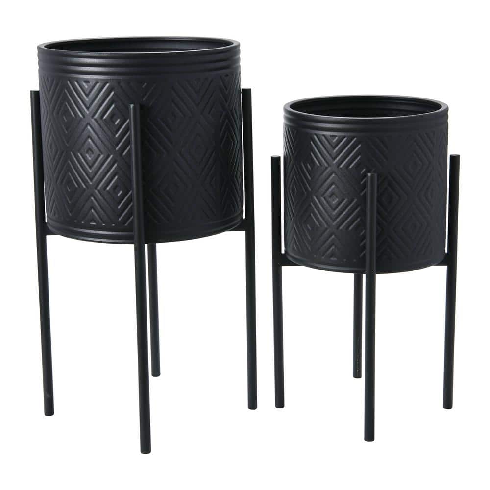 3R studios Round Iron Planters with Stand in Black (Set of 2) EC0726 ...