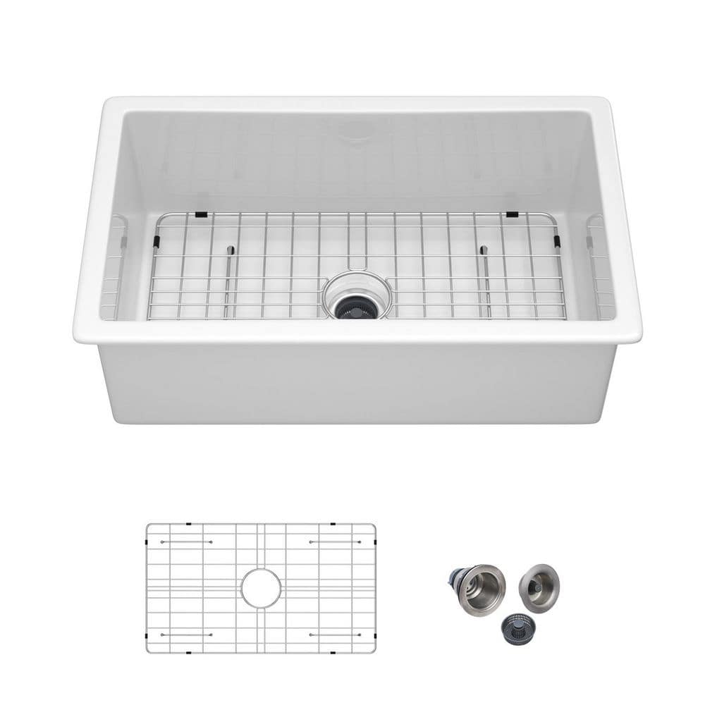 Sarlai 32 in. W x 19 in. D Drop-In/Undermount Single Bowl White ...