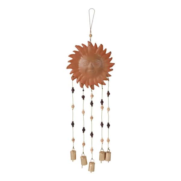 Liv & Skye 36 in. Brown Metal Sun Face Hanging Wind Chime with Beads ...