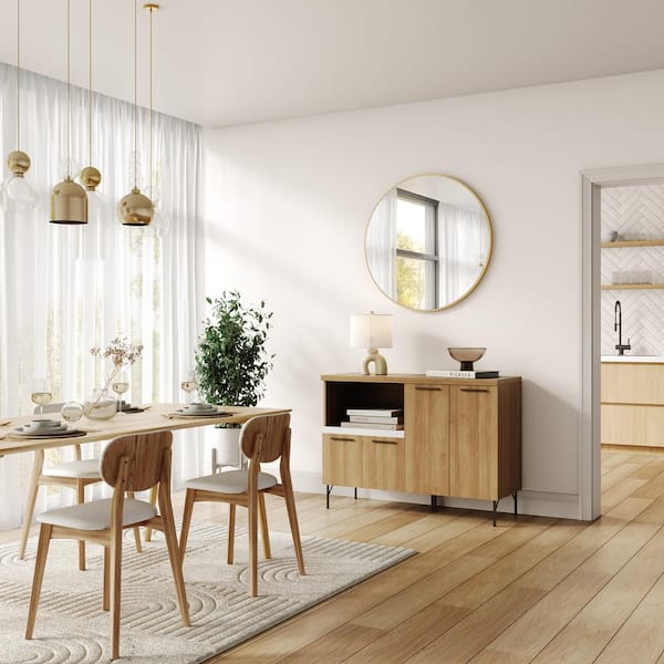 Atlantic Ezra Brown Walnut MDF 47.25 in. W Sideboard with Extra Storage ...