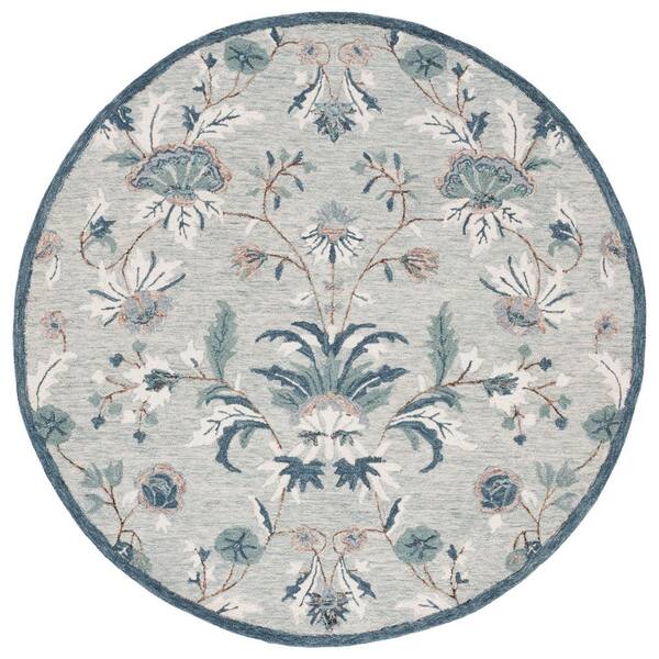 SAFAVIEH Blossom 6 ft. x 6 ft. Gray/Ivory Floral Abstract Round Area ...