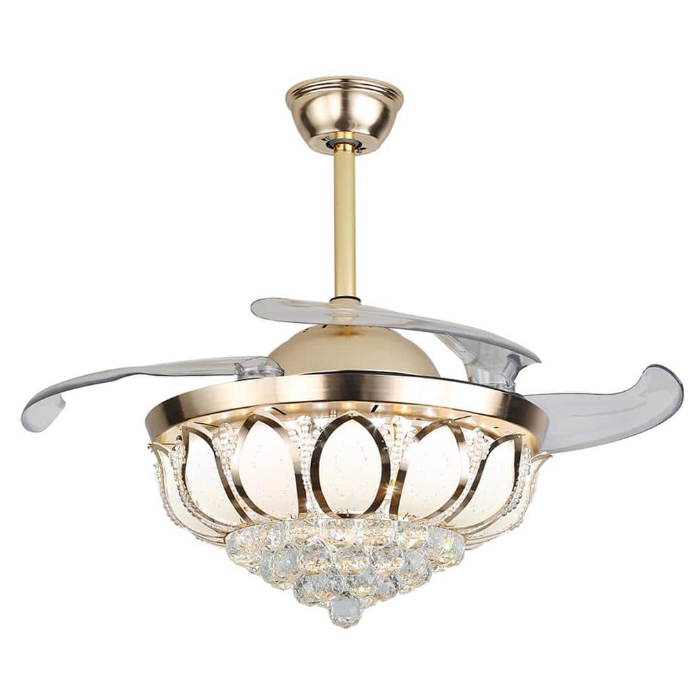 OUKANING 42 in. 3-Color Integrated LED Indoor Gold Invisible Crystal ...