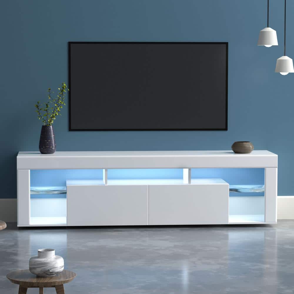 Seafuloy 63 In. White Wall-mounted Floating MDF TV Cabinet With 16 ...