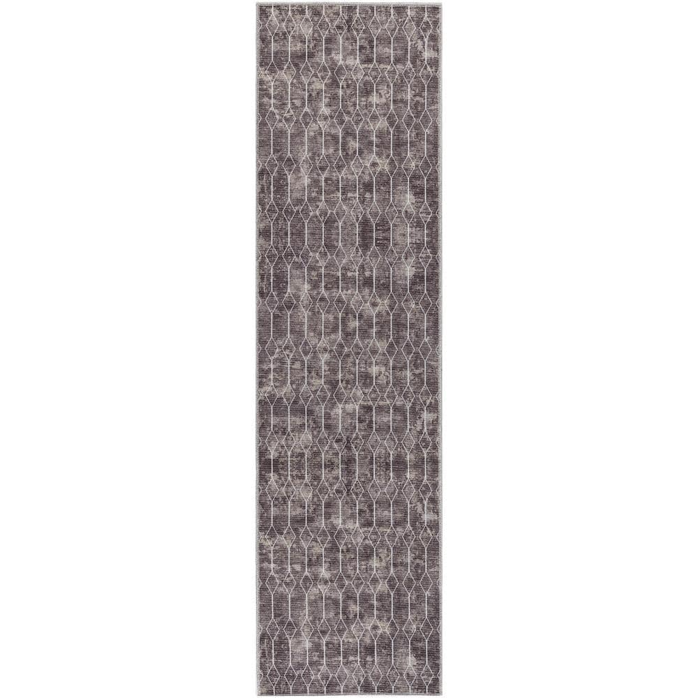 Machine Washable Series 1 Mocha 2 ft. x 10 ft. Geometric Contemporary ...