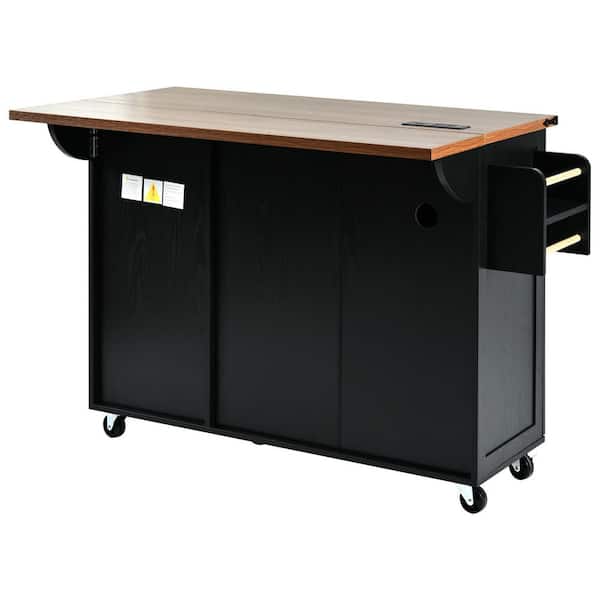 Kitchen Cart with Internal Storage Rack and Power Outlet in Black AG-1 ...