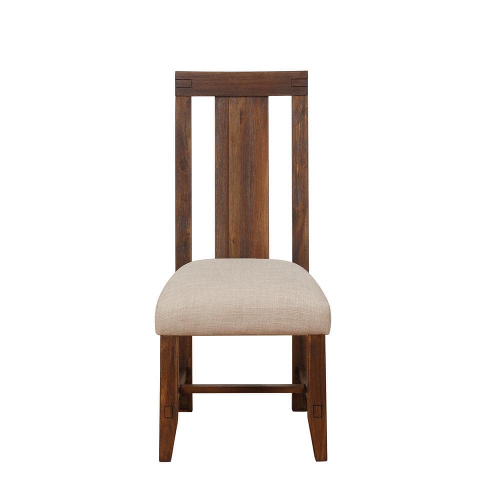 Meadow Brick Brown Solid Acacia with Linen Upholstery Dining Chair (Set ...