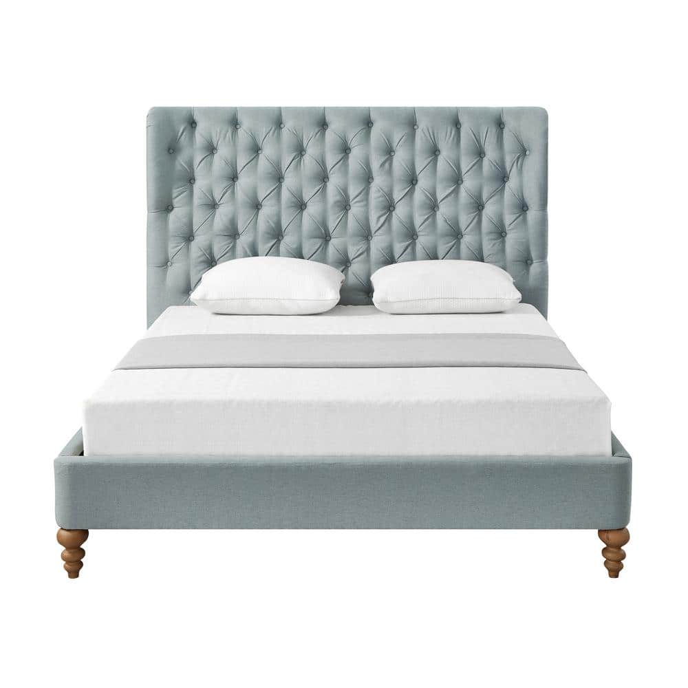 Rustic Manor Kashton Linen Platform Bed Twin Size Sea Blue