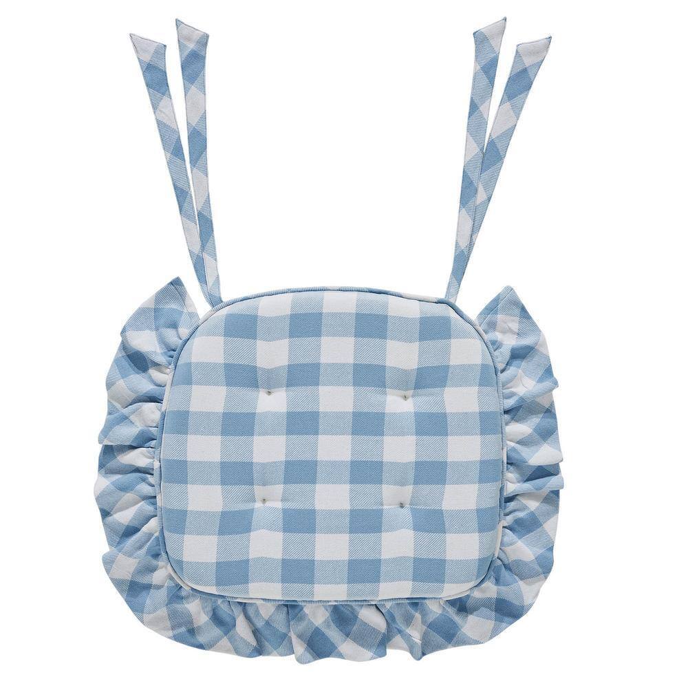 VHC BRANDS Annie Dusk Blue, Soft White Buffalo Check Ruffled Chair Pad ...