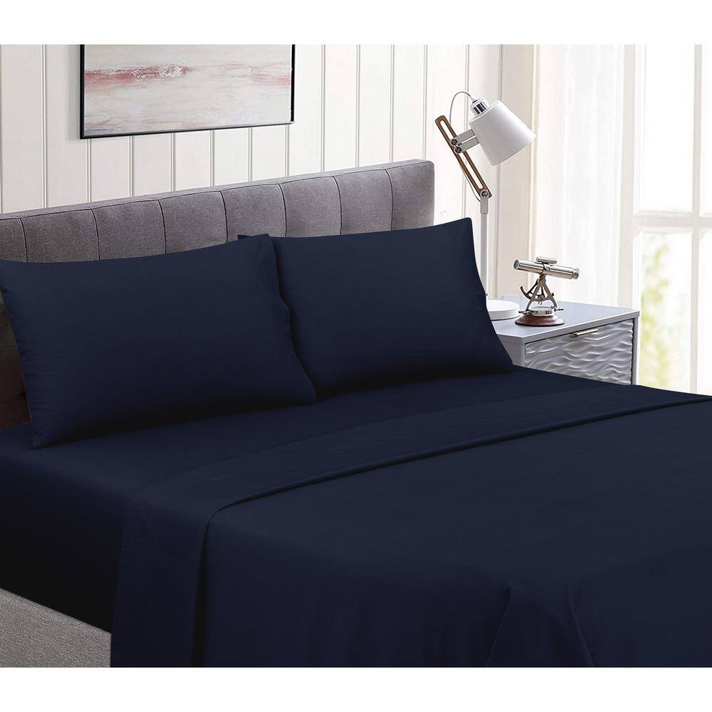 Nouvelle Home Perfectly Cotton 6-Piece Navy Solid Cotton Full Sheet Set ...