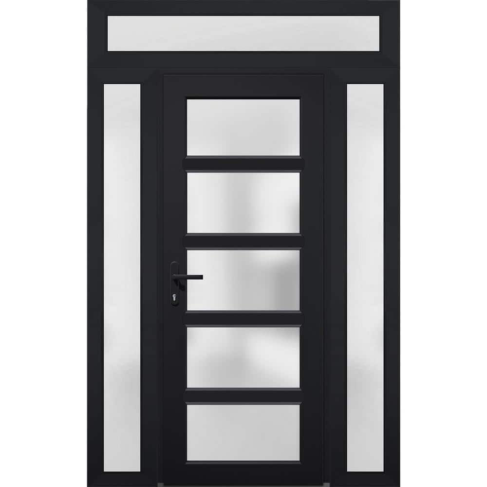 VDOMDOORS 64 in. x 94 in. Right-hand/Inswing 3 Sidelights Frosted Glass ...