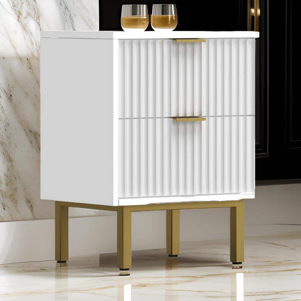 Benjara 20 in. White and Gold 2 Drawer Mahogany Wood Nightstand ...