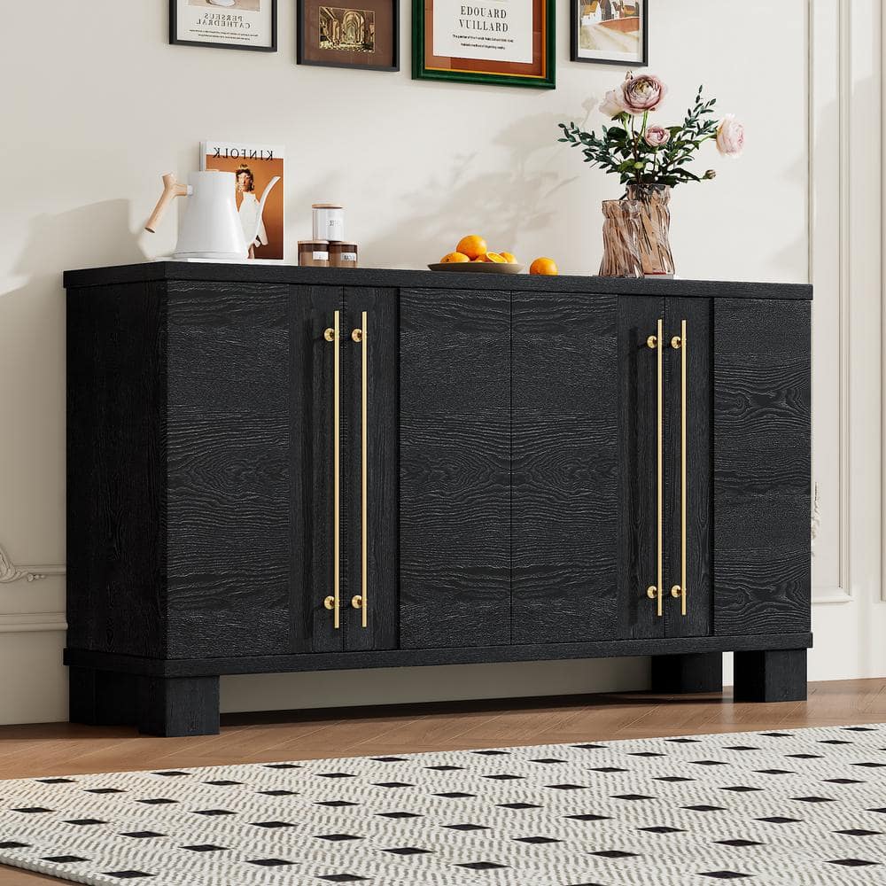 Harper & Bright Designs Black Wood 60 in. Traditional Style Sideboard ...