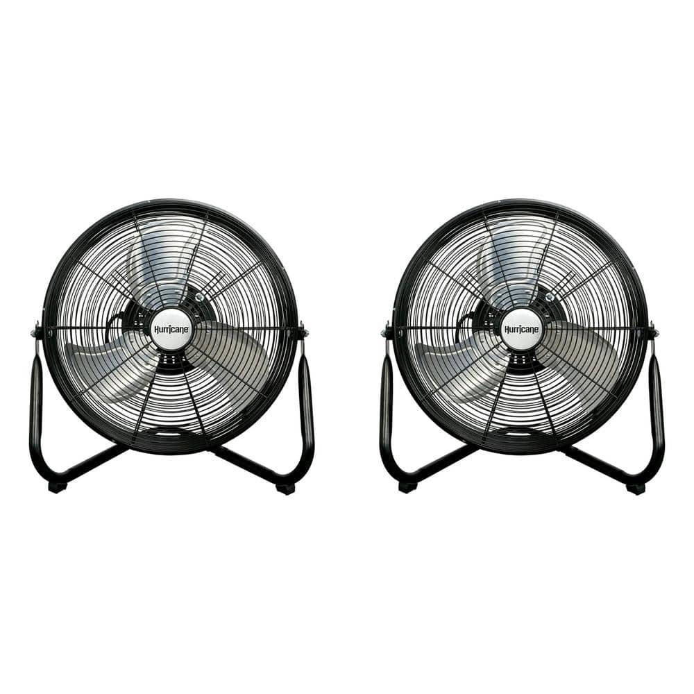 Hurricane 16 in. 3-Speed Floor Fan in Black with Wall Mount Bracket (2 ...