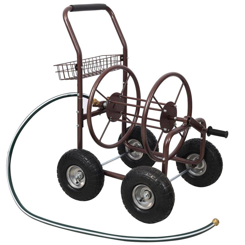 Huluwat Bronze Metal Hose Reel Cart with Wheels and 2-Quick Connectors ...