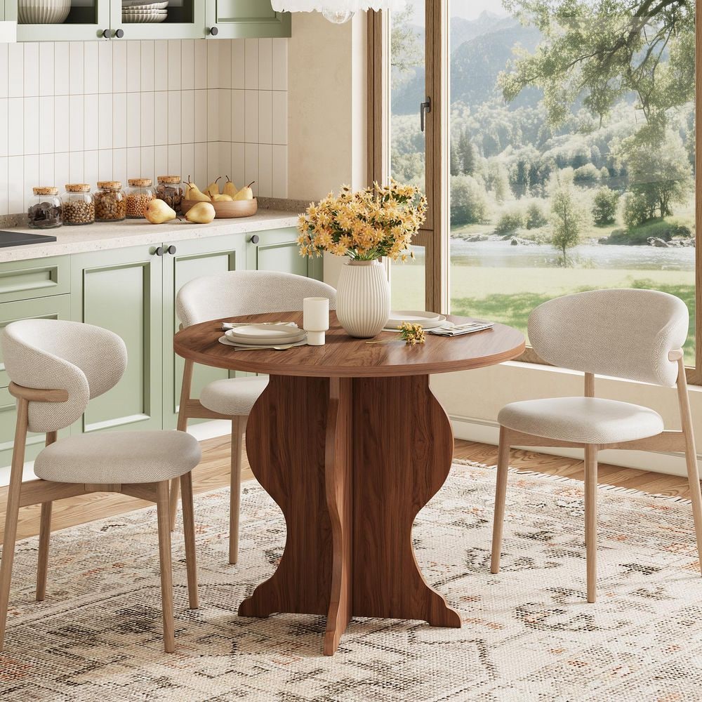 BYBLIGHT Roesler Brown Wood 31.5 in. Pedestal Base Round Dining Table ...