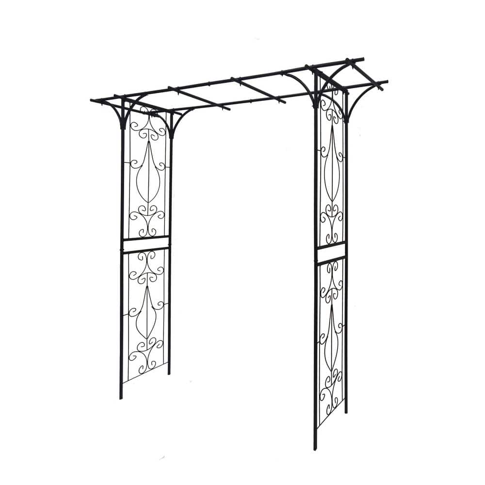 81.1 in. x 80.3 in. Black Galvanized Metal Garden Arch-Arbor Heavy-Duty ...