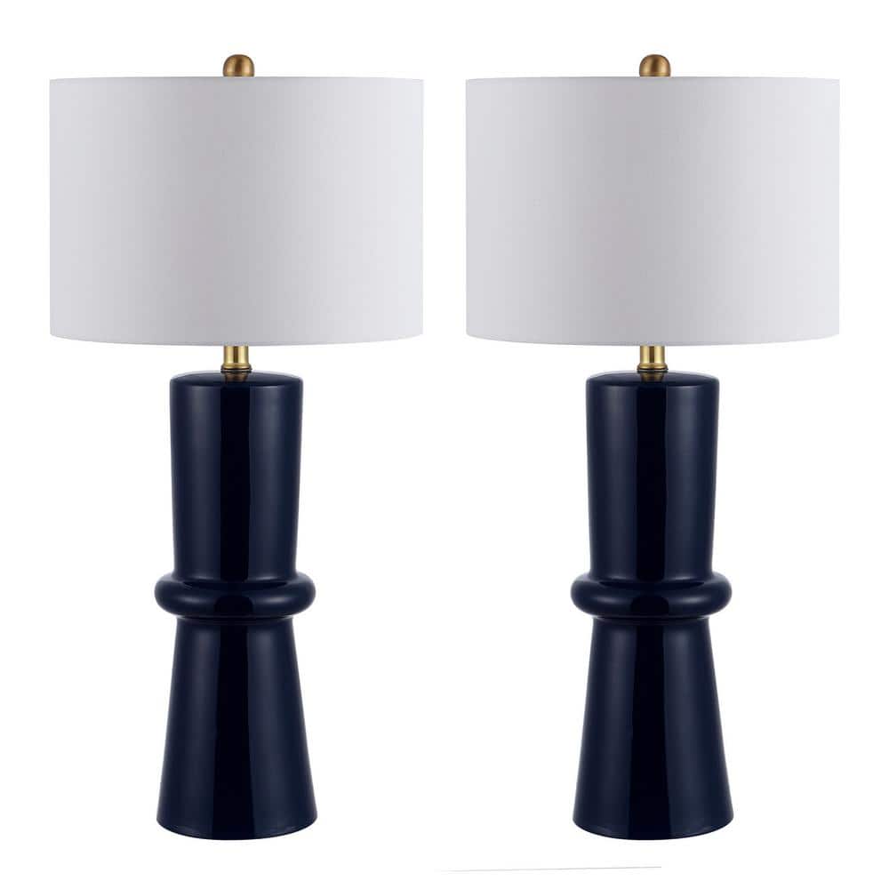 SAFAVIEH Ellaria 31 in. Navy Table Lamp with White Shade (Set of 2 ...
